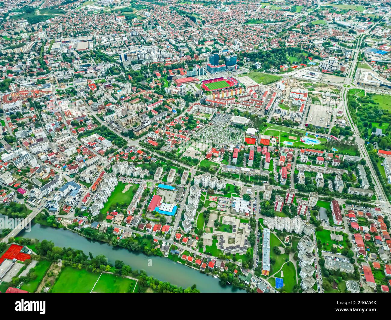 Drone shot city river road hi-res stock photography and images - Alamy