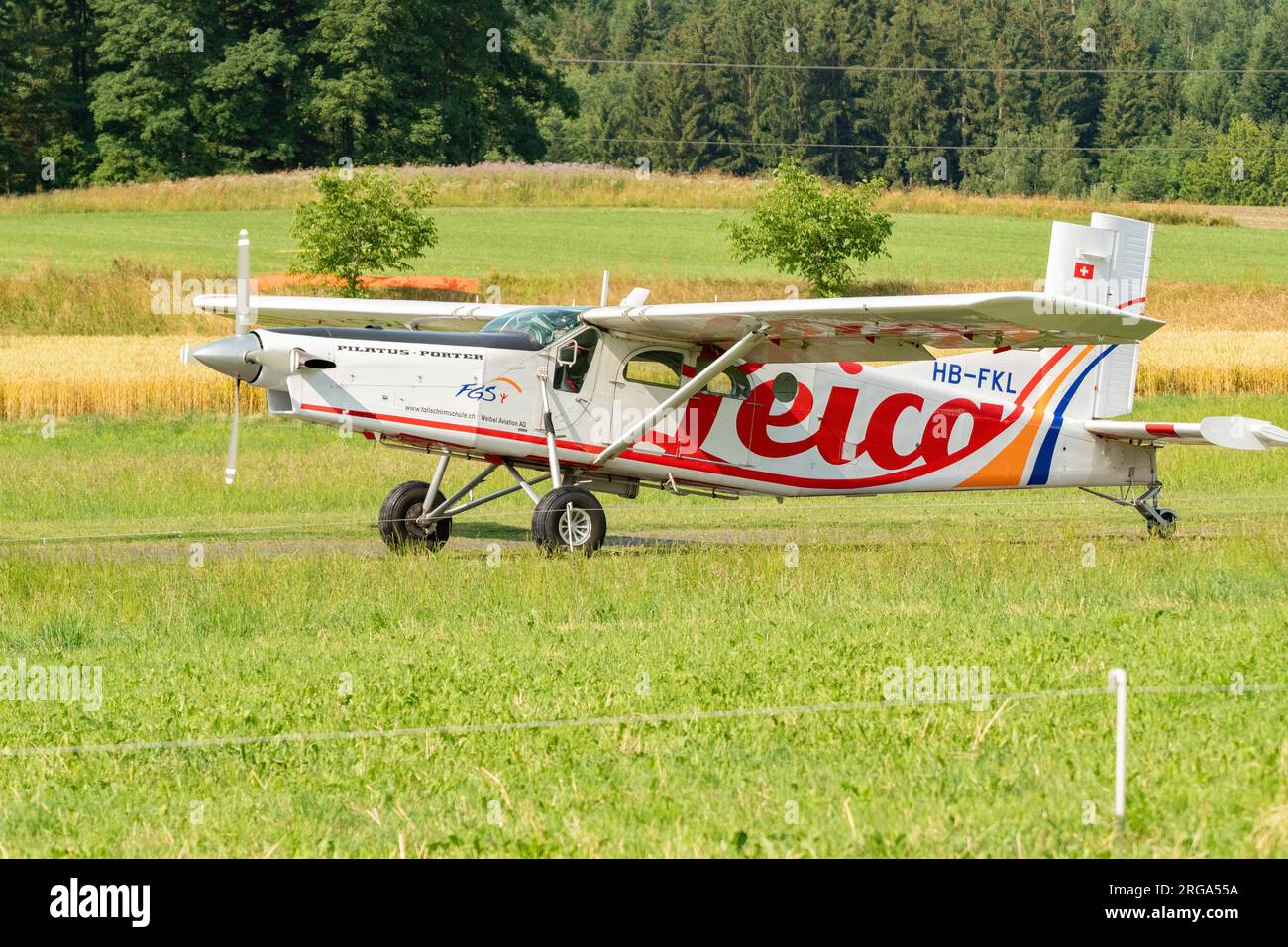 Speck-Fehraltorf, Zurich, Switzerland, July 1, 2023 HB-FKL Pilatus PC-6 ...