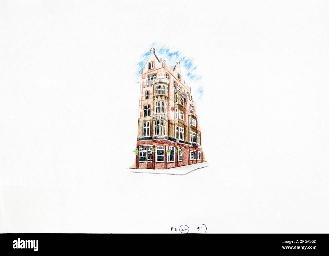 Sketch of Wellington PH, Strand, London. The main side of the print ...