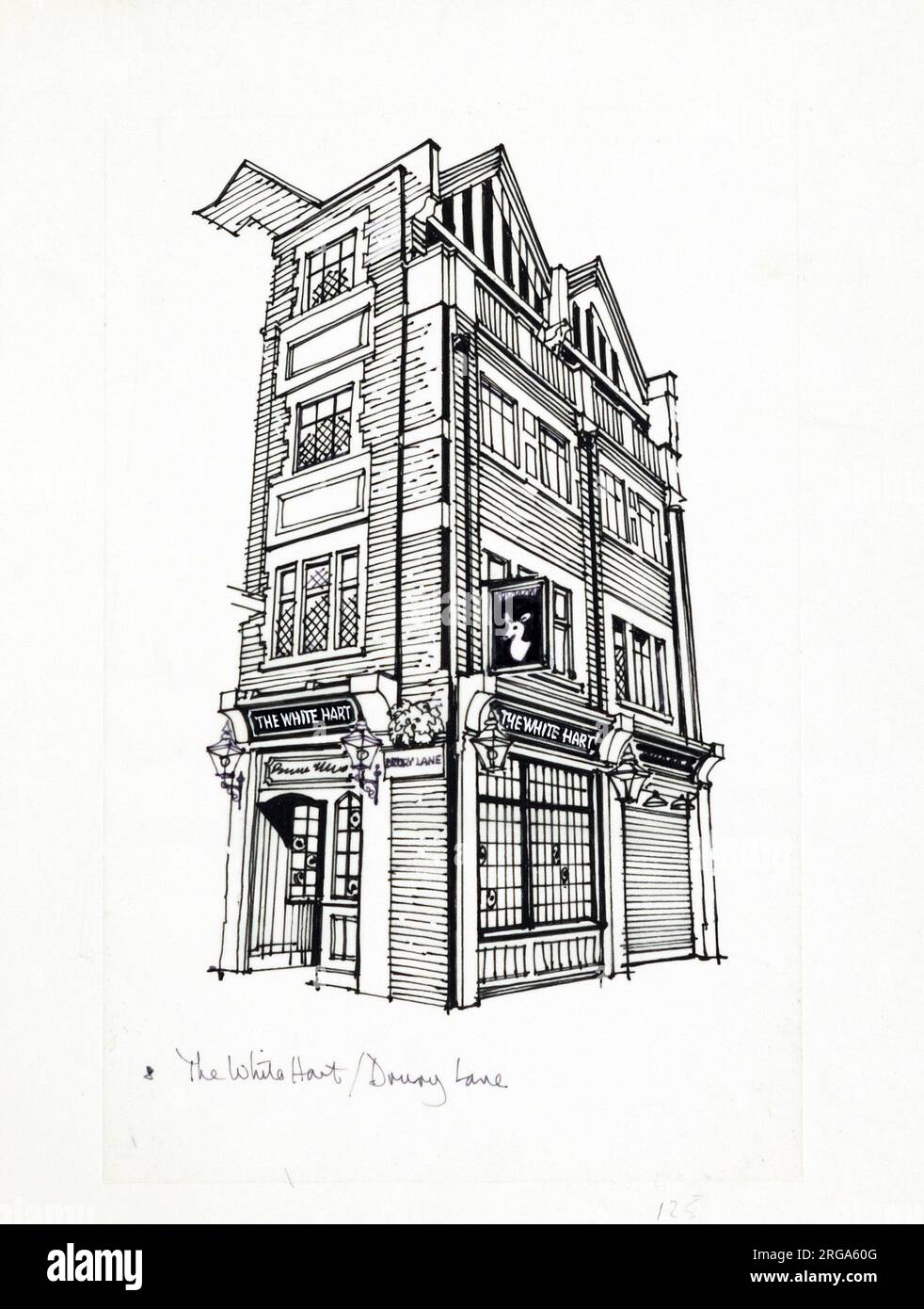 Sketch of White Hart PH, Holborn, London. The main side of the print ...