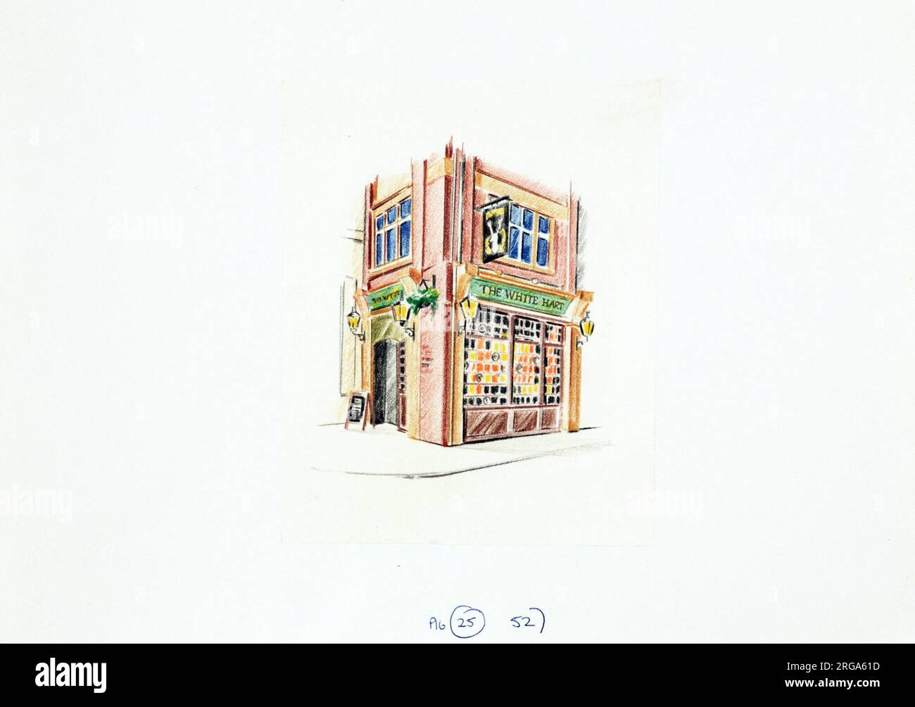 Sketch of White Hart PH, Holborn, London. The main side of the print ...