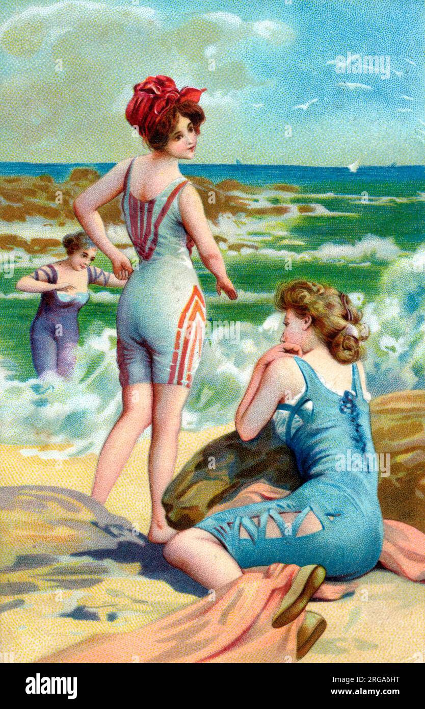 Three Bathing Beauties Enjoying The Occasional Warmth Of An English