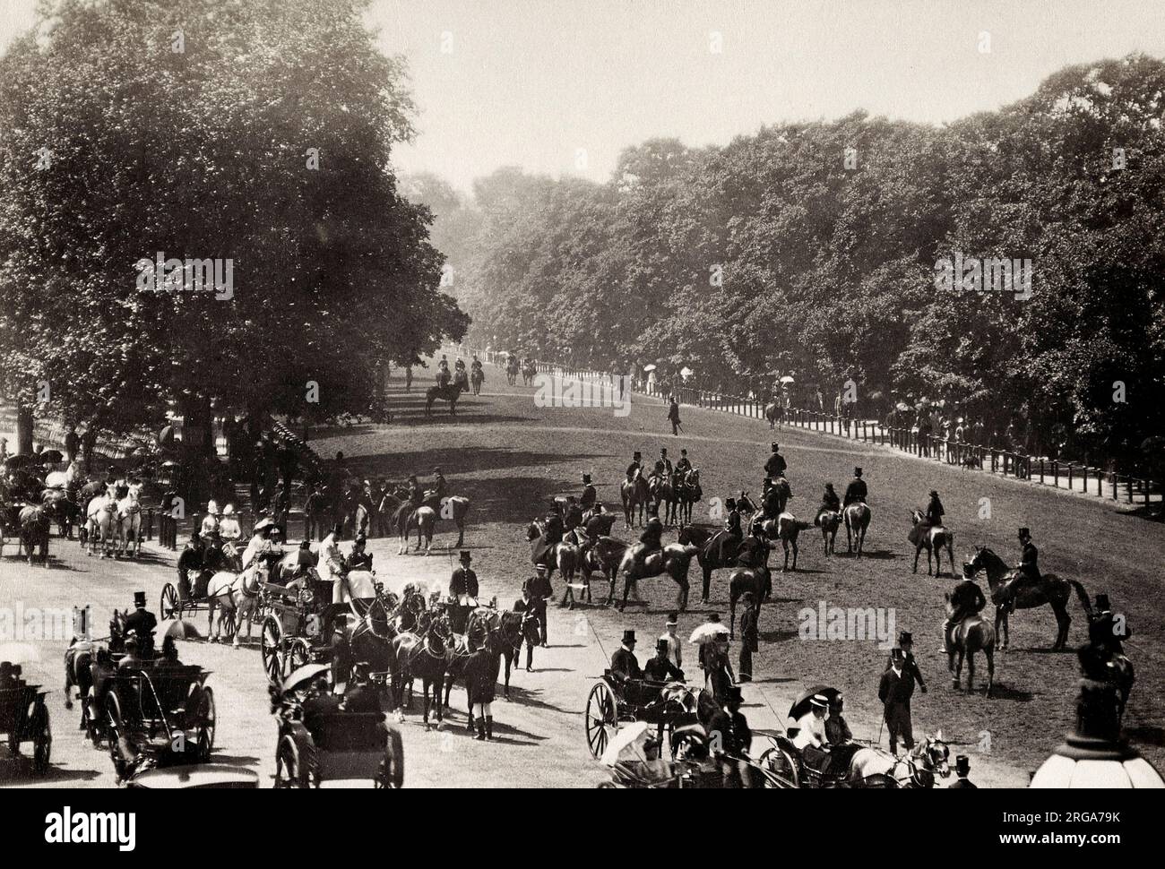 Vintage 19th century photograph: Horses and riders on Rotten Row ...