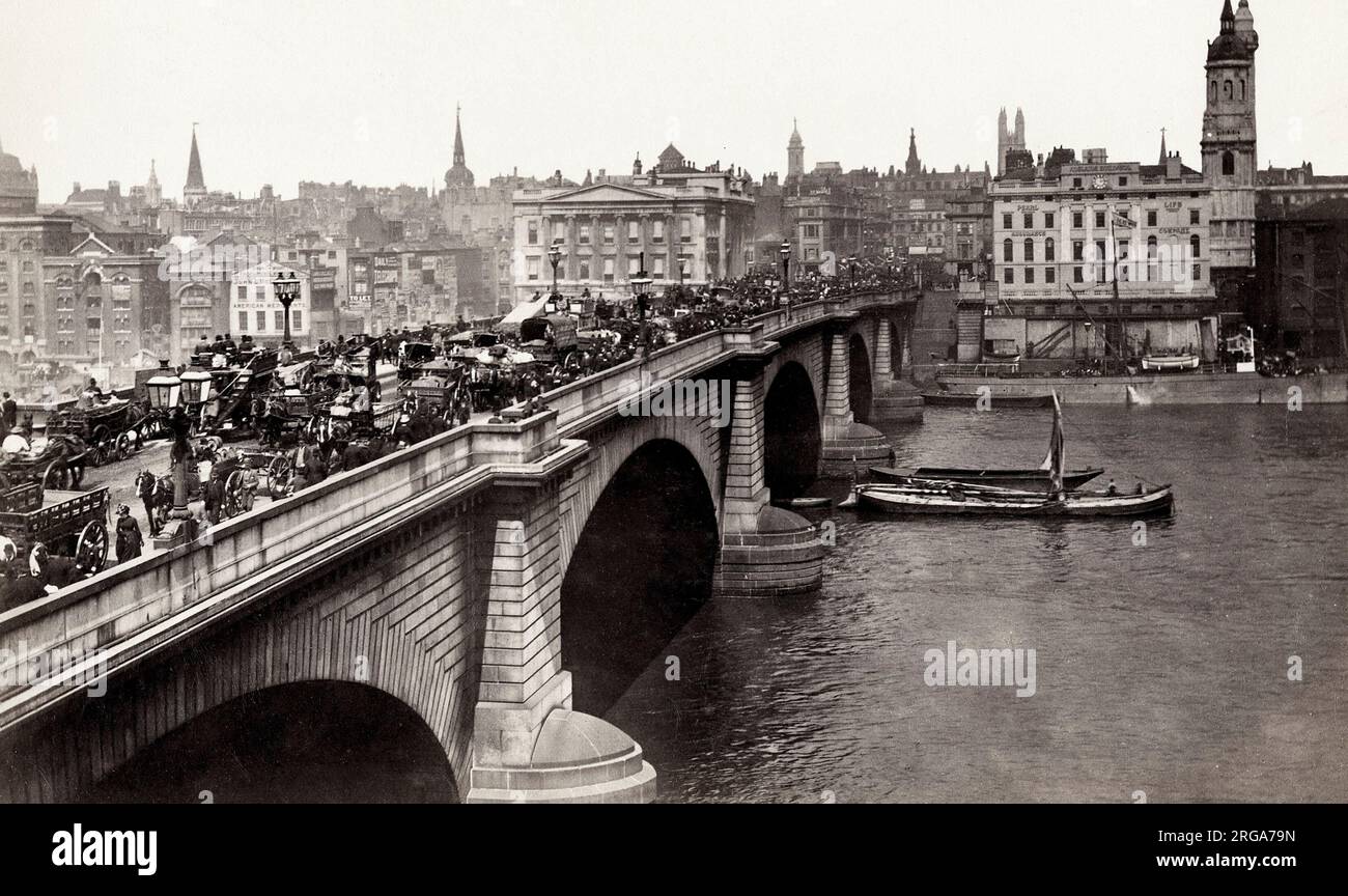Vintage 19th century photograph: Traffic on London Bridge Stock Photo ...