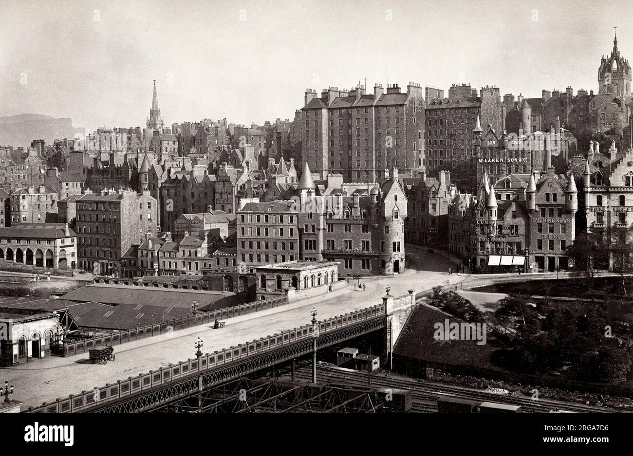 Vintage 19th century photograph: Old Town, Edinburgh from Princes ...