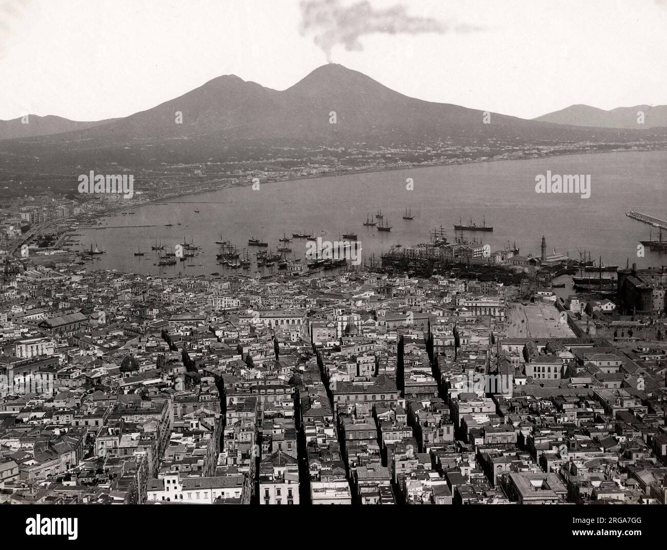 Vintage 19th century photograph: View of the volcano Mount Vesuvius ...