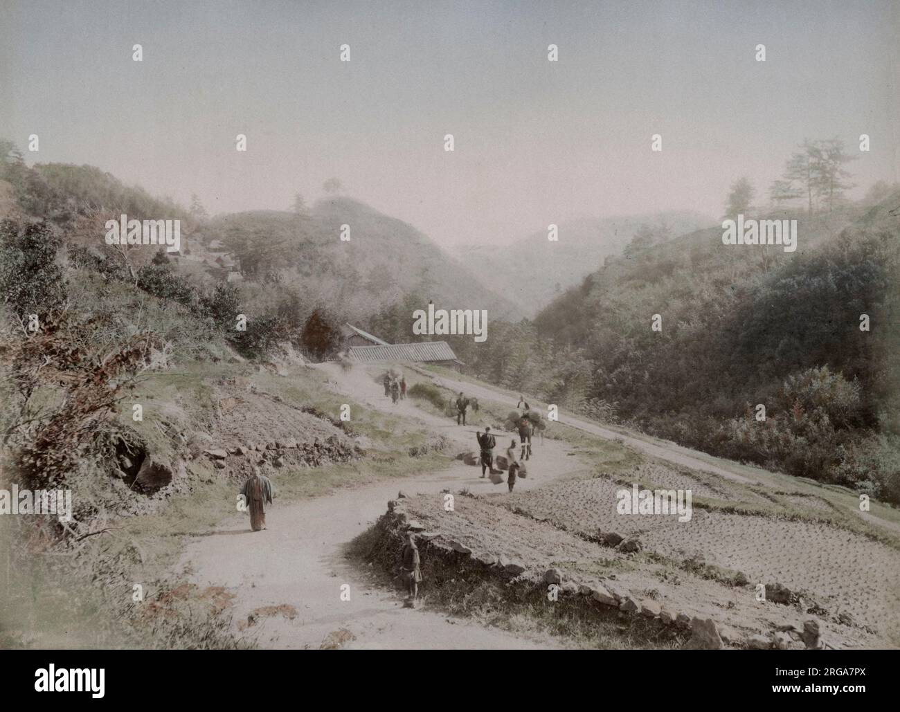 Country road near Moji, Japan. Vintage 19th century photograph Stock ...