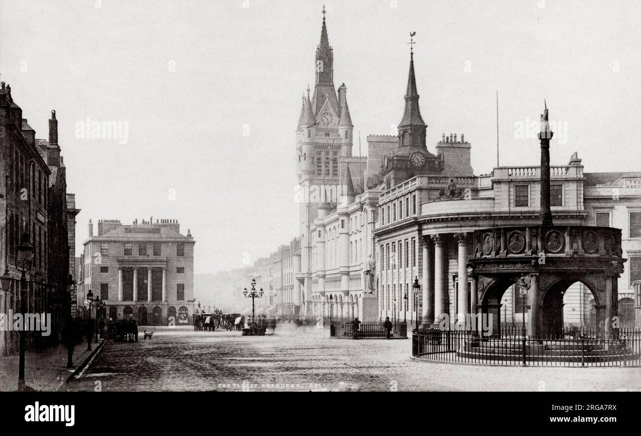 Vintage 19th century photograph: View along Castle Street, Aberdeen ...