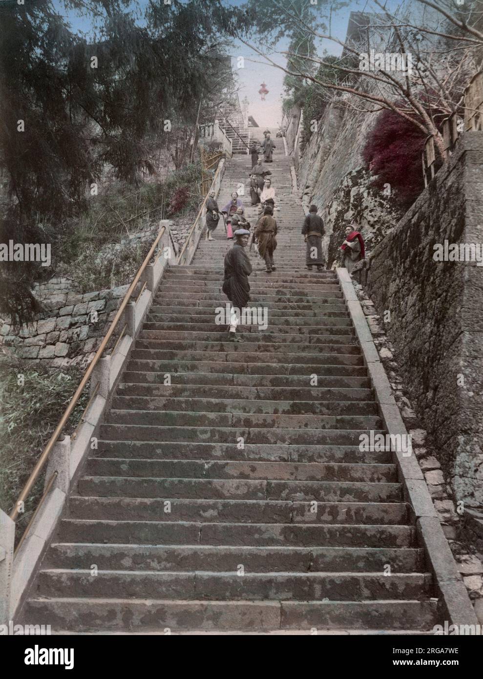 300 stone steps at the Moon Temple, Kobe, Japan. Vintage 19th century ...