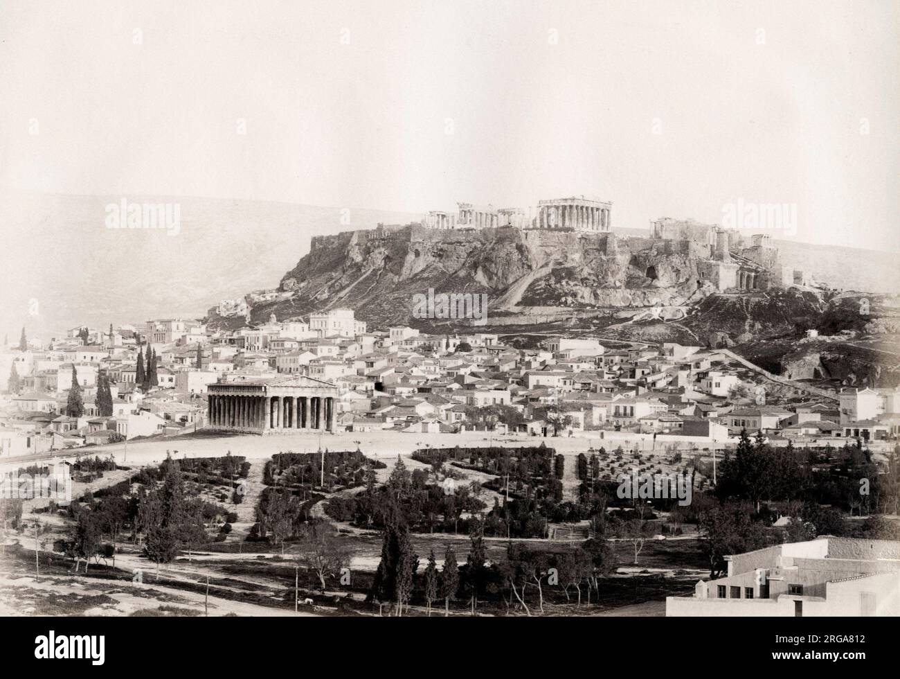 View of the ruins of Pantheon on top of the Acropolis, Athens Greece ...