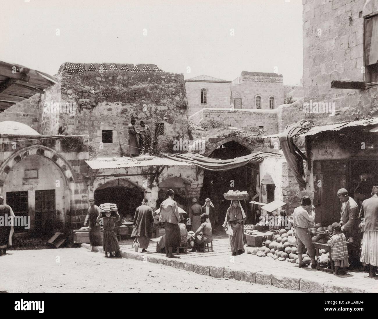 Vintage early 20th century photograph - city wall of Jerusalem, St ...