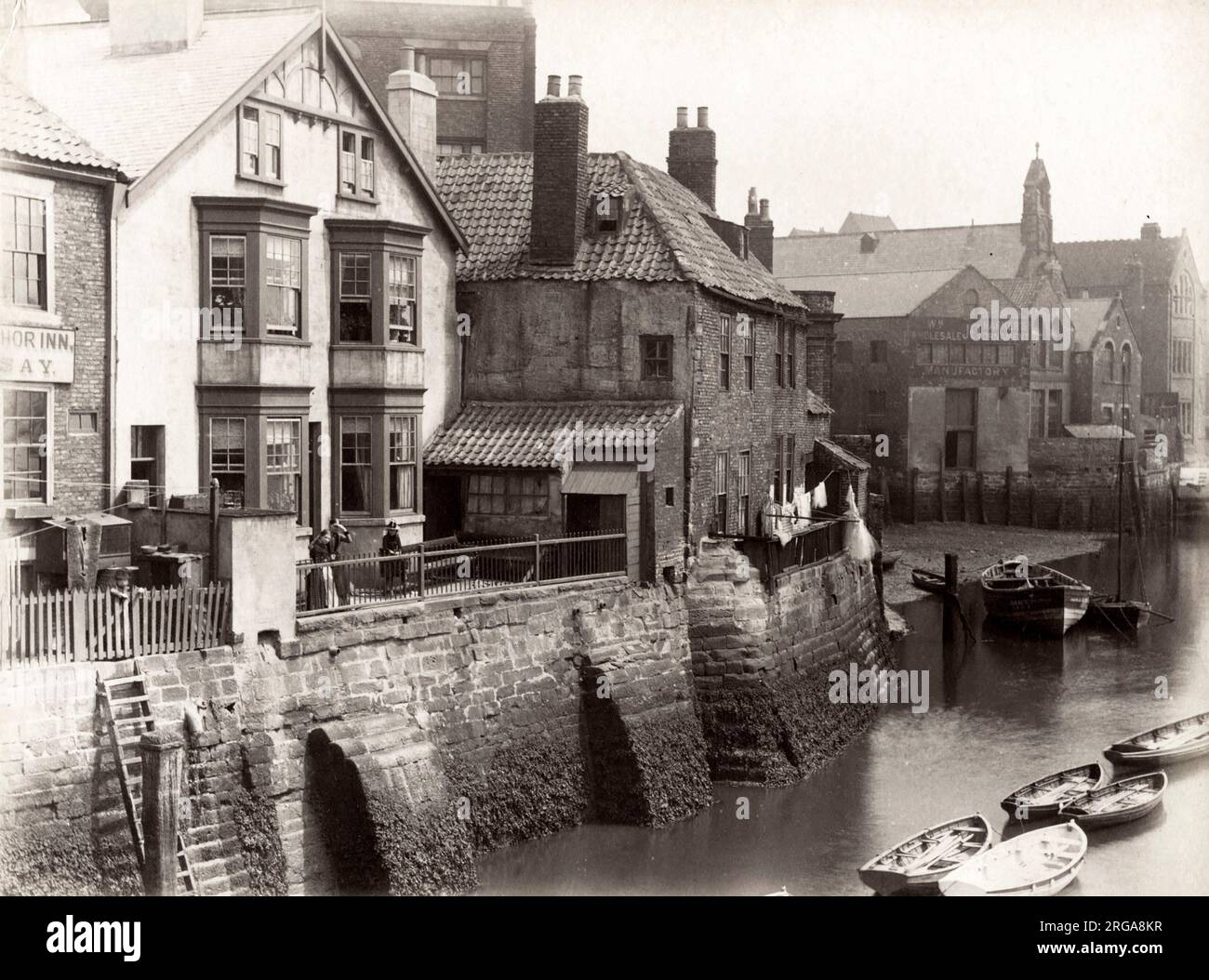 19th century vintage photograph: Waterfront harbour view, probably ...