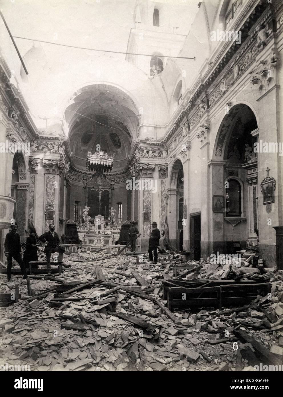 19th century vintage photograph: Church interior, earthquake damage ...