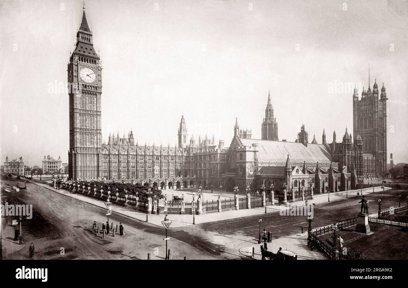 c.1880 England - view of London - Big Ben and the Houses of Parliament ...