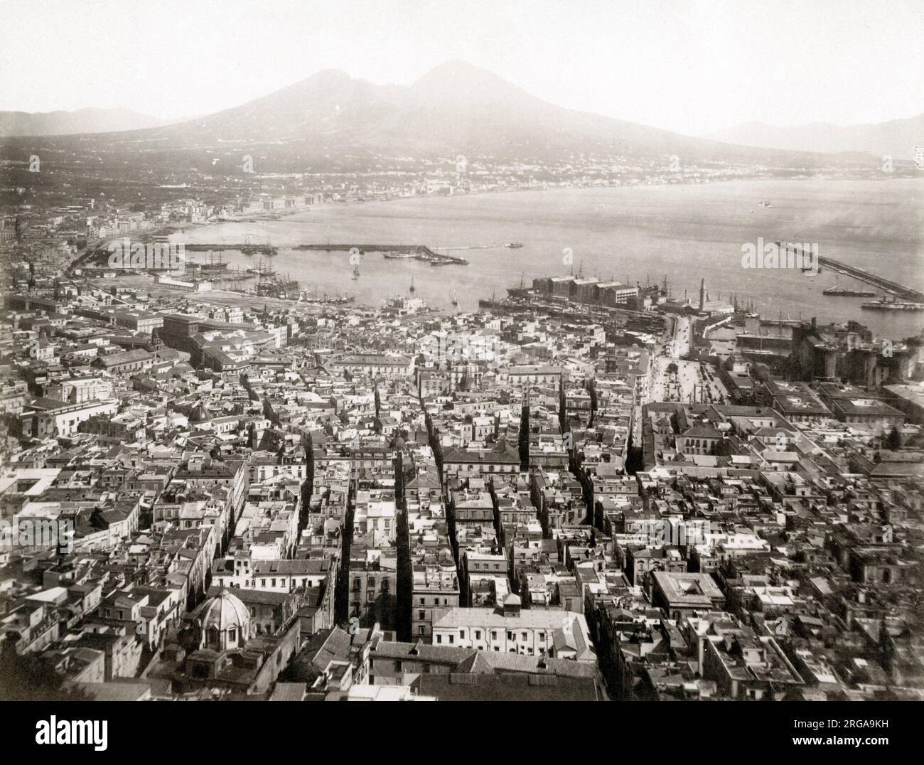 19th century vintage photograph: View of Naples and volcano Vesuvius ...