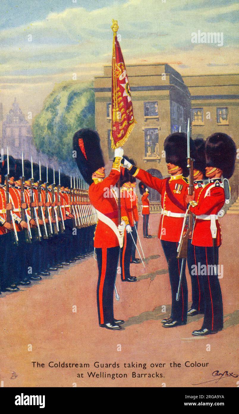 Changing of the Guard Ceremony - London. The Coldstream Guards taking over the Colour (flag) at ...