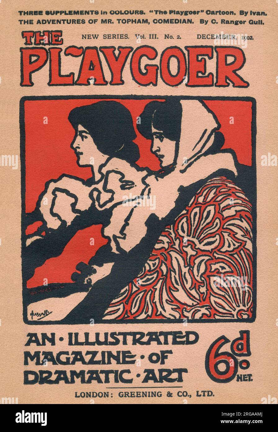 Front cover of The Playgoer magazine, featuring an illustration of two ...