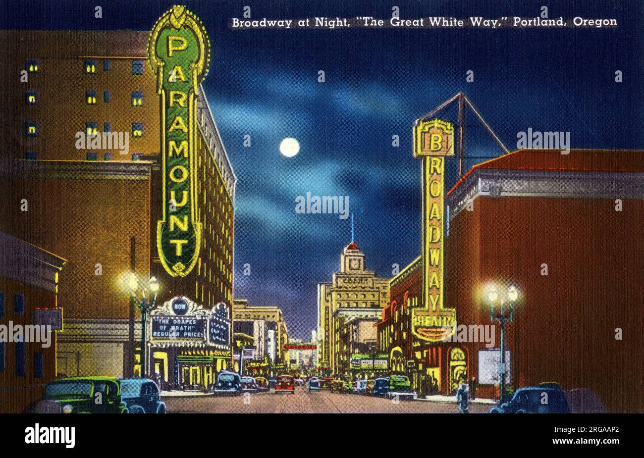 Portland, Oregon, USA - Broadway at Night - 'The Great White Way' Stock ...