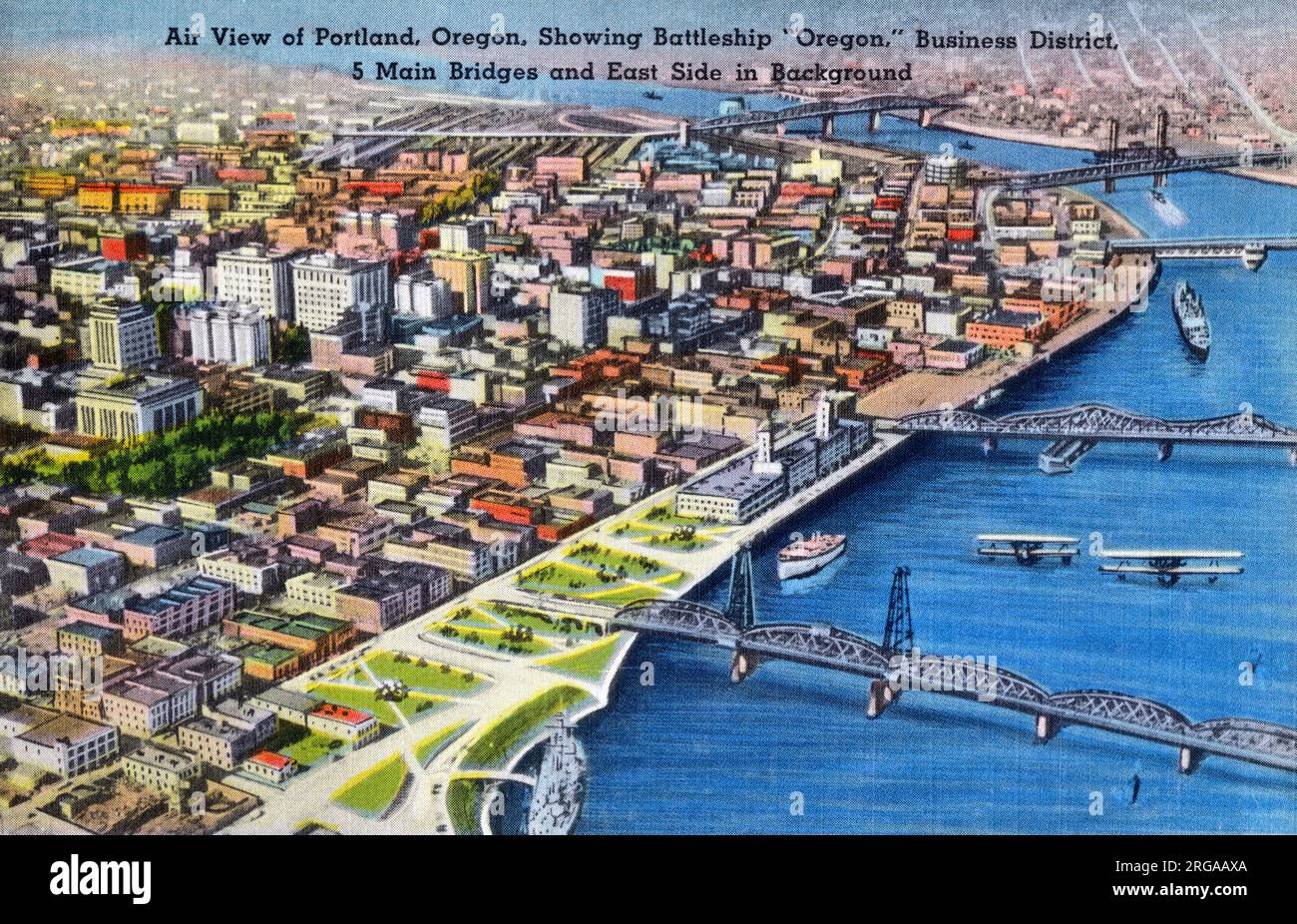 Portland, Oregon, USA - Aerial view, showing the Battleship Oregon ...