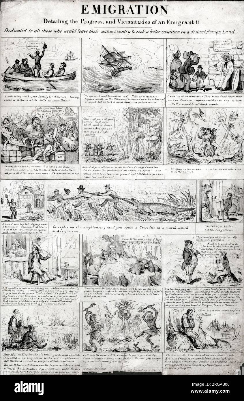 A cartoon strip caricaturing the progress of an emigrant leaving ...