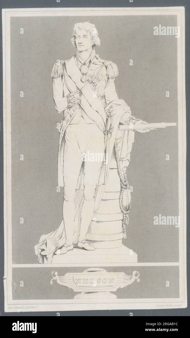Drawing of a statue by Robert Mitchell of Horatio Nelson, 1st Viscount ...