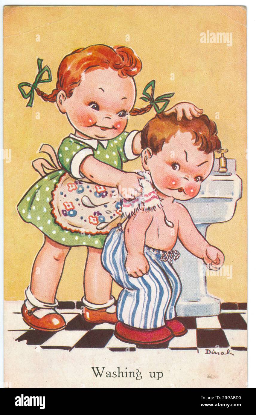 The caption on the postcard is 'Washing up' - probably a play on ...