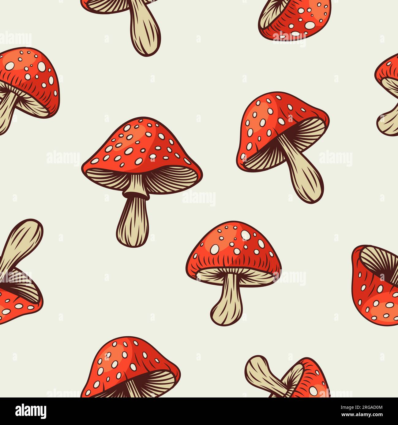 Vector Seamless Pattern with Hand Drawn Cartoon Mushrooms on White ...