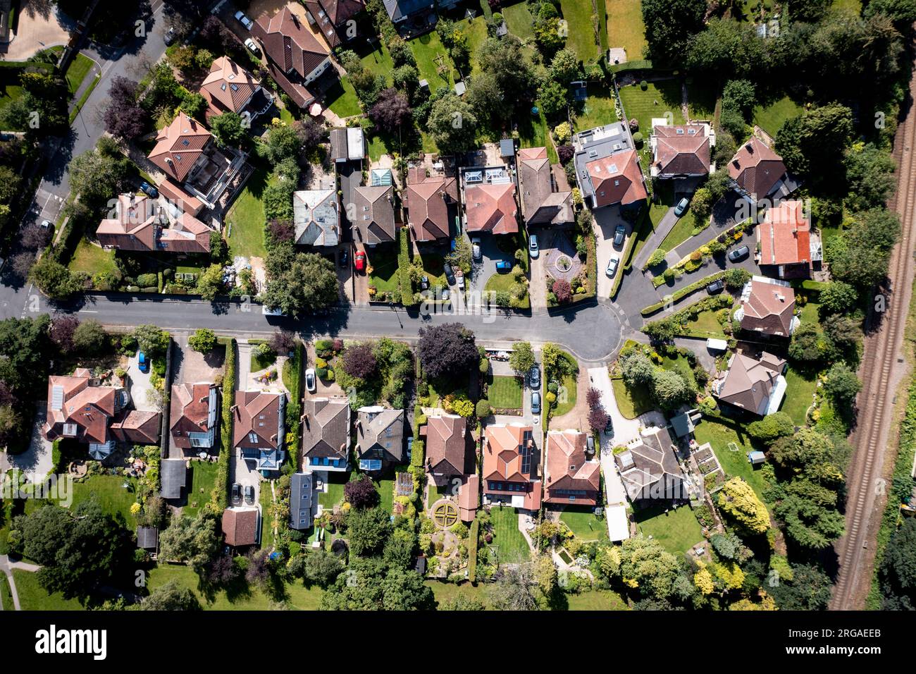 Aerial map style landscape view of detached suburban homes with ...