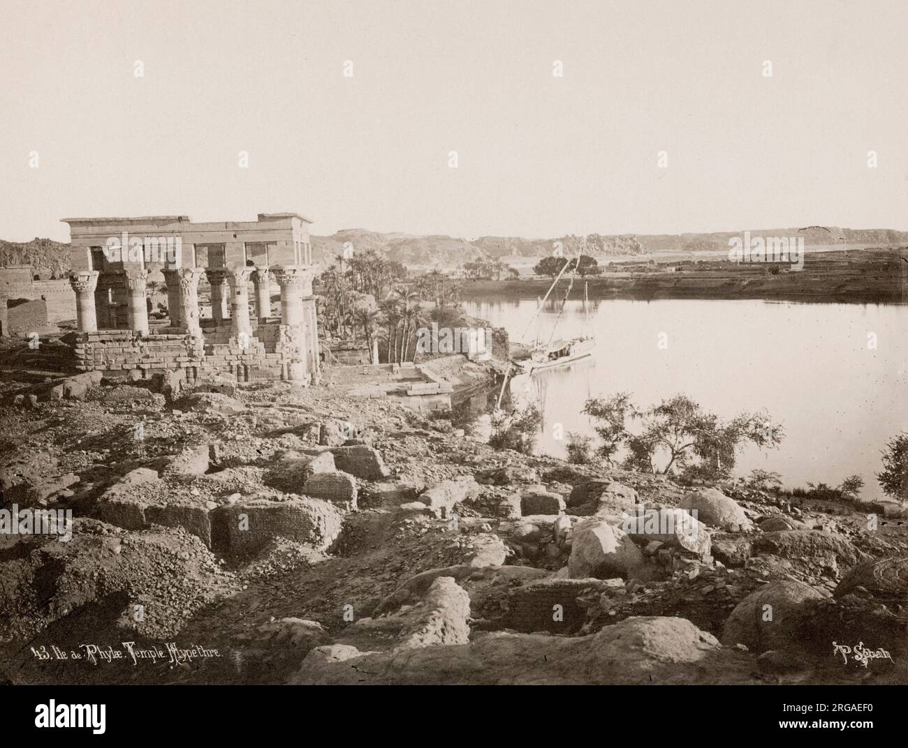 19th century vintage photograph: temple of Isis on the island of Philae ...