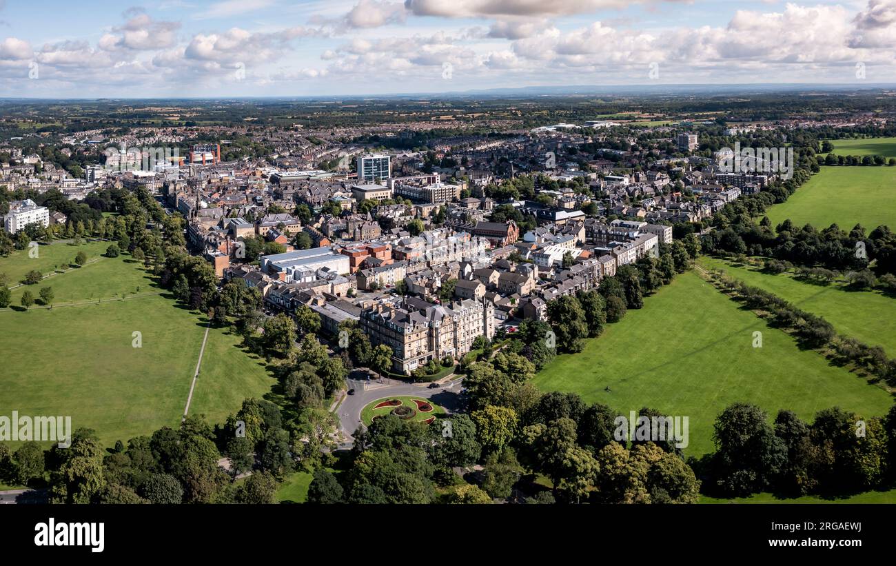 An aerial cityscape panorama landscape of Harrogate town centre in ...