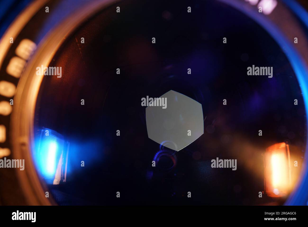 Camera lens with light and lens flare, close-up. Selective focus Stock ...