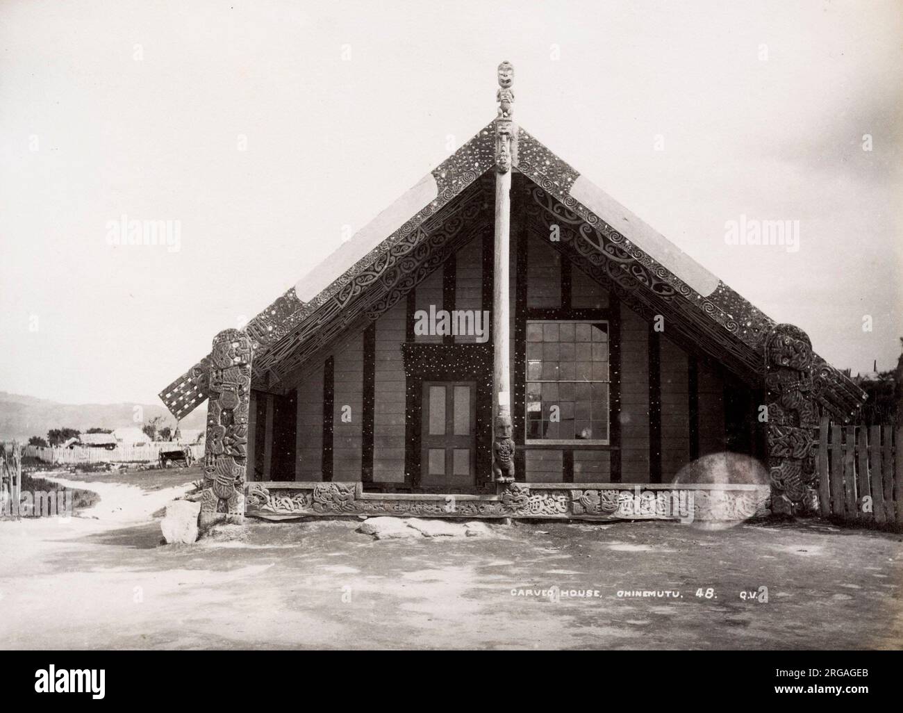 Vintage 19th century photograph - carved Maori house Ohinemutu, New ...