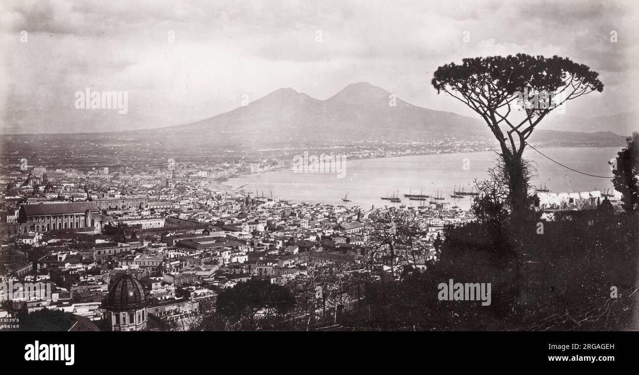 Vintage 19th century photograph - view of Naples and Mount Vesuvius ...