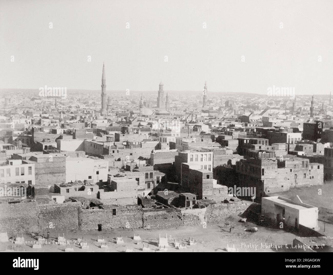 19th century vintage photograph: general view of the city of Cairo ...