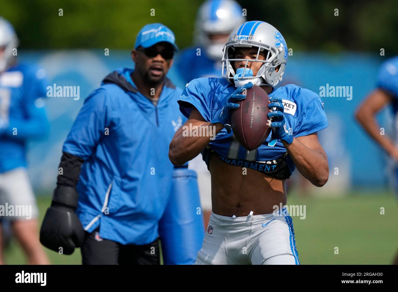 Detroit Lions receiver Kalif Raymond catches during an NFL football ...
