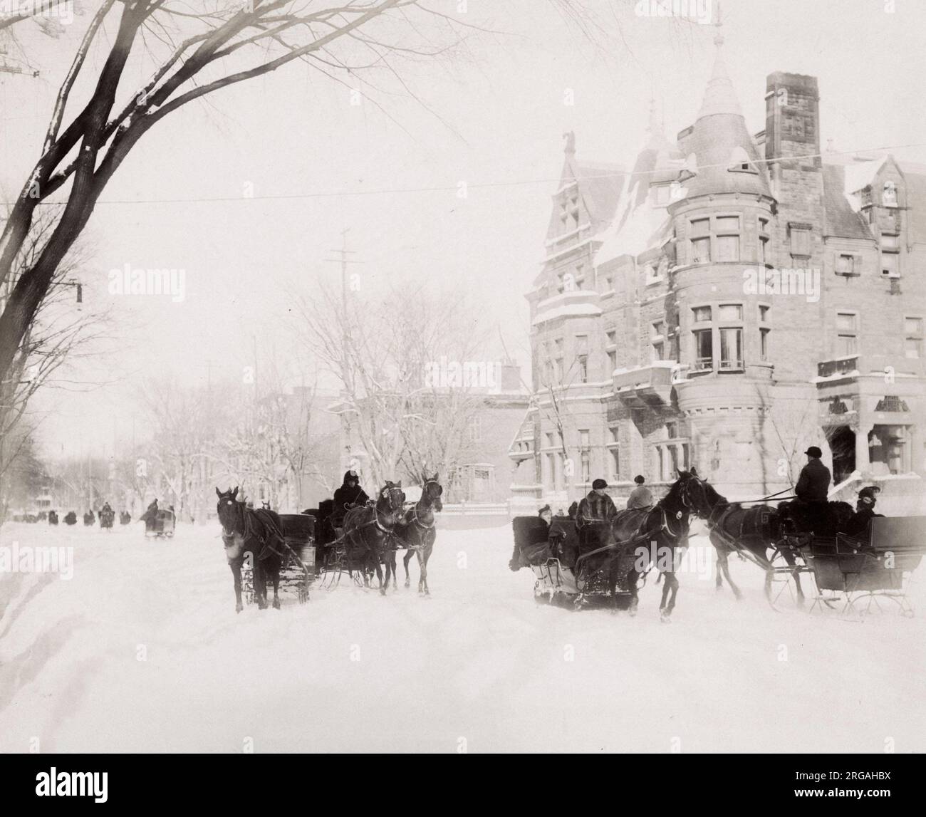 19th century vintage photograph: horse and sledges in the snow ...