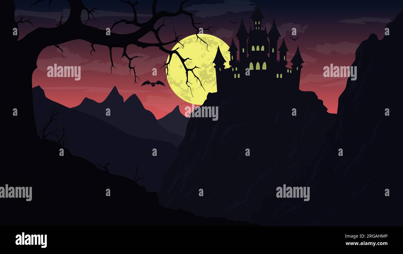Castle on top of cliff. Halloween background. Night landscape. EPS10 ...