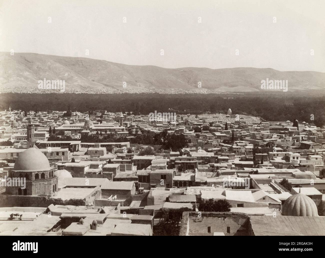 Vintage 19th century photograph - rooftop view of Damascus, Syria, c ...