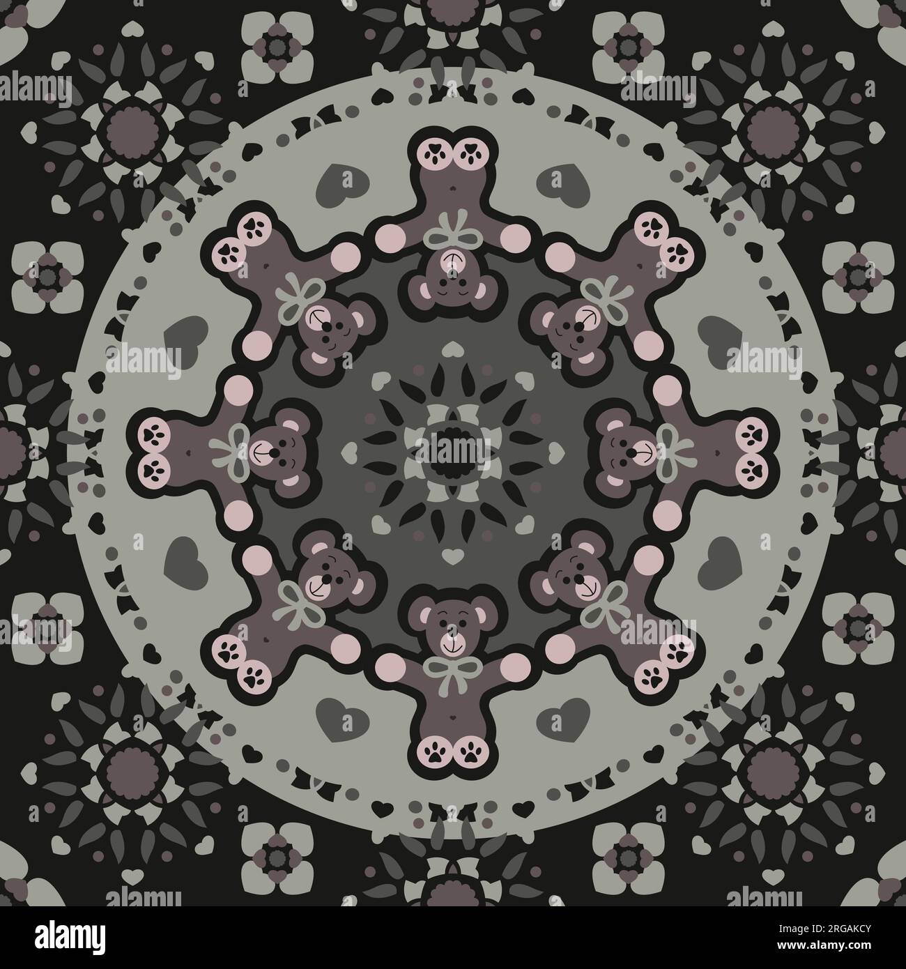 Seamless Pattern. Cute cuddly bear. Dark gray and Almond Green color ...