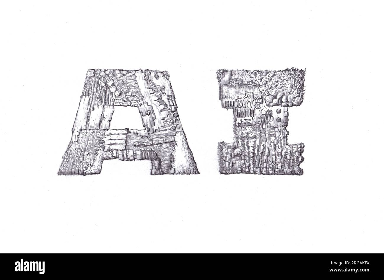 Artificial Intelligence freehand pencil drawing the sign of AI from the ...