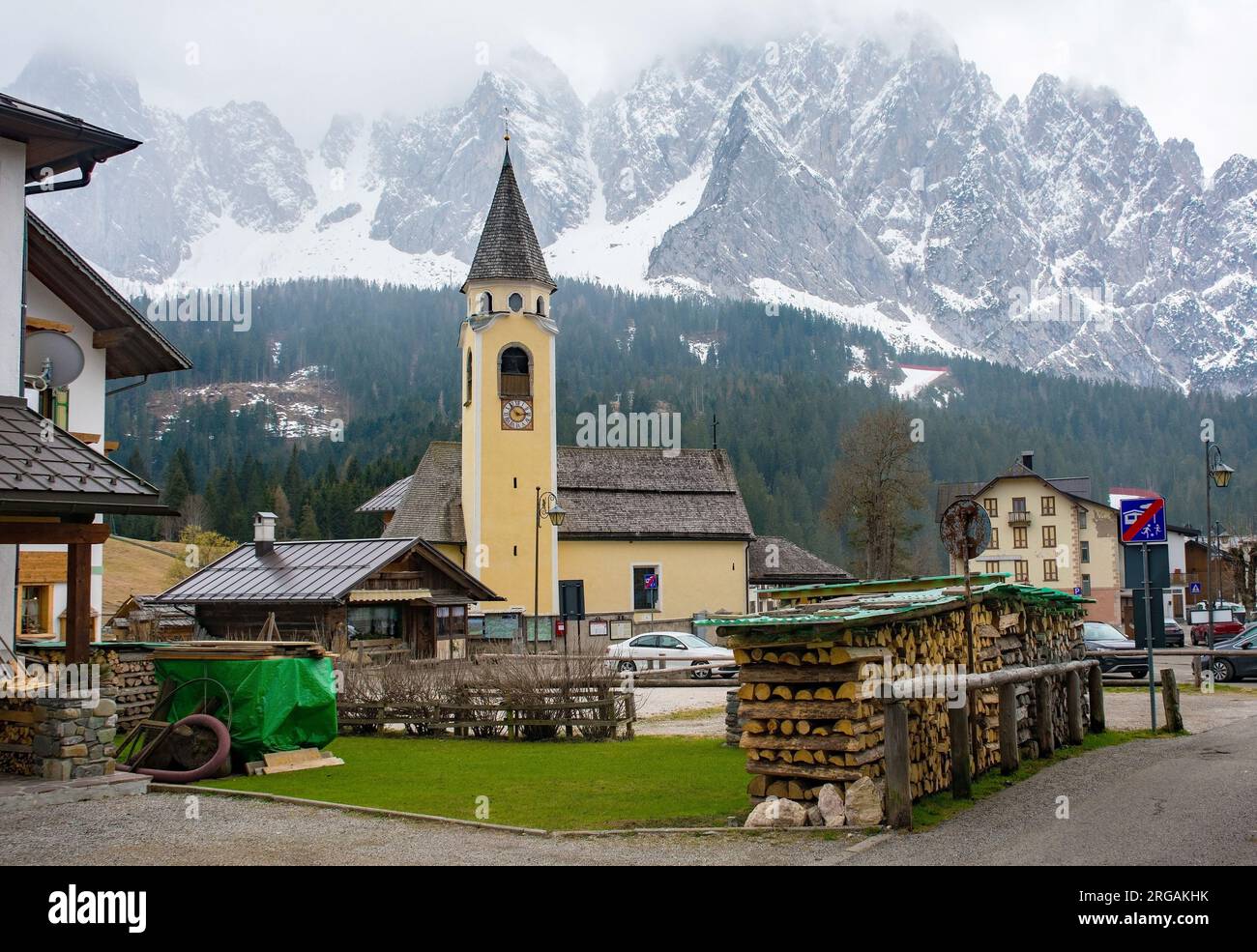 Early spring the mountain village of Cima Sappada in Carnia in Udine ...