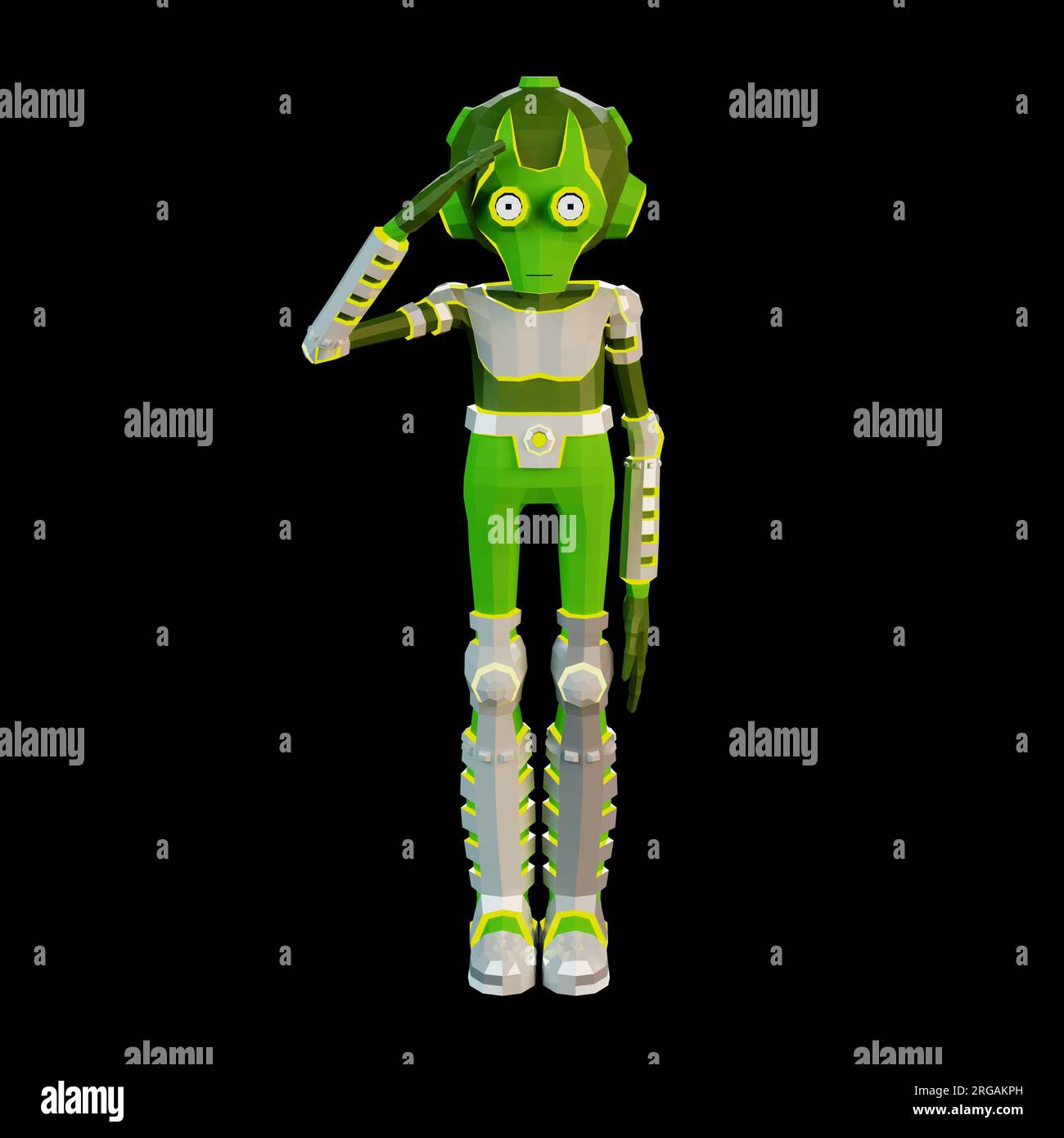 3D green alien is saluting like a soldier - a cartoon isolated ...