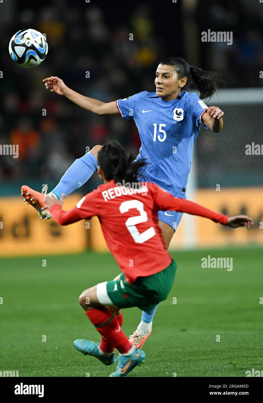 Adelaide, Australia. 8th Aug, 2023. Kenza Dali (R) of France vies with Zineb Redouani of Morocco ...