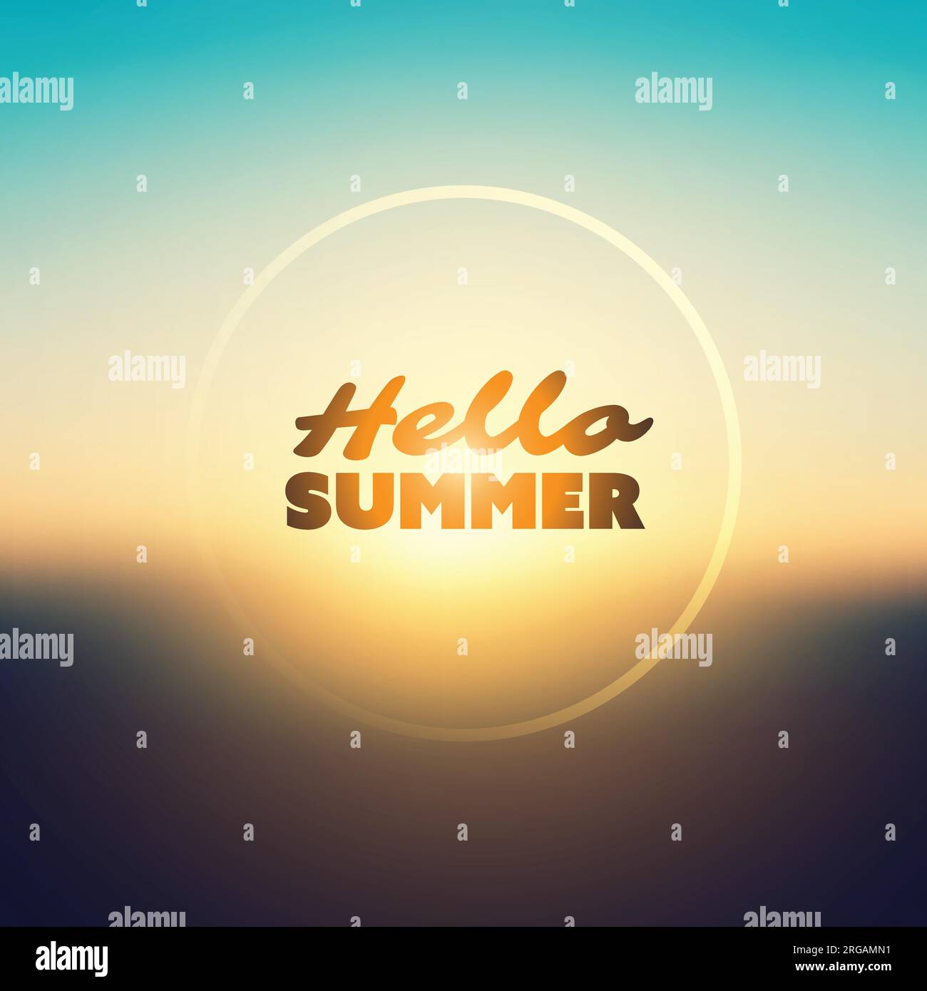 Inspirational Sentence, Message for Season's Start - Hello Summer Label on Blurred Sunset Sky ...