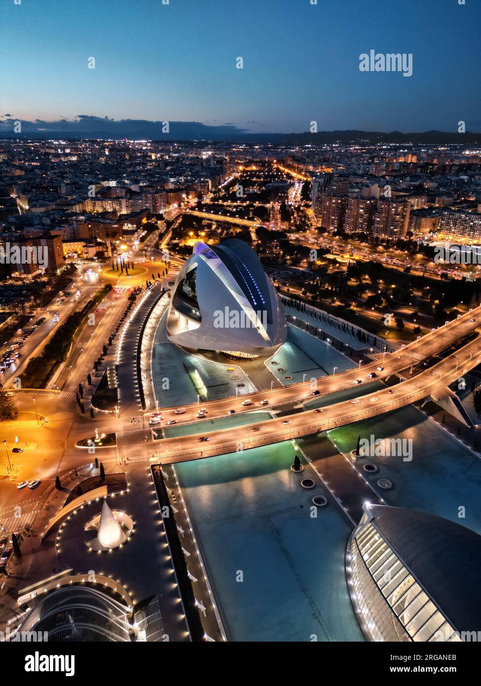 aerial view of futuristic center of art and science in downtown ...