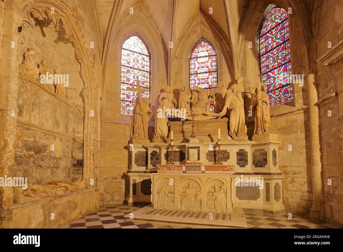 Interior view of a side chapel of the Romanesque St-Trophime Cathedral ...