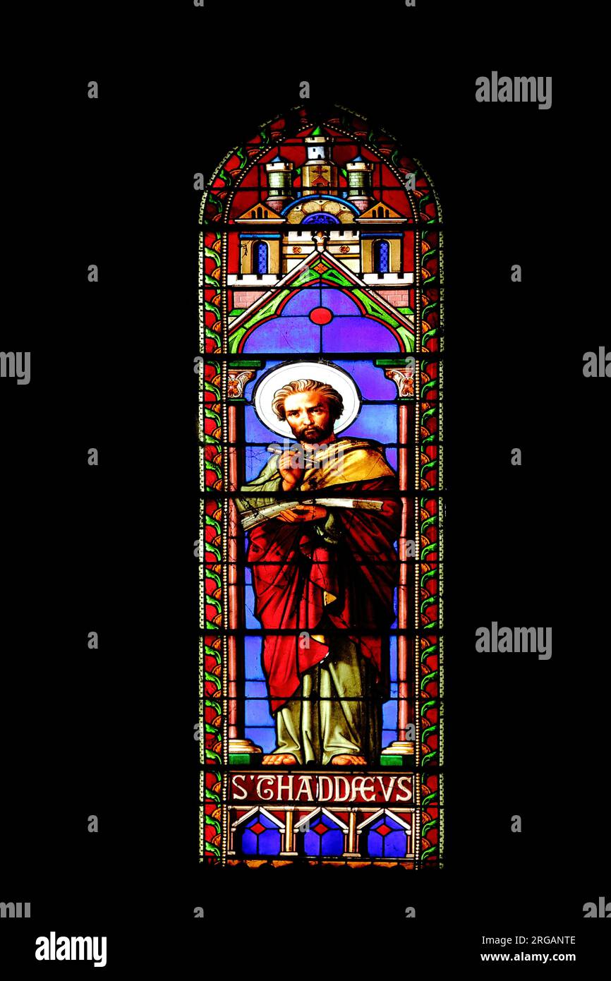 Stained glass window depicting Apostle Judas Thaddeus in the Saint-Dame ...