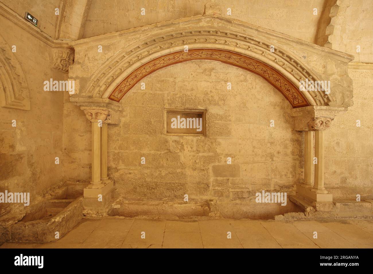 Interior view with archway of the Romanesque monastery church Abbaye de ...