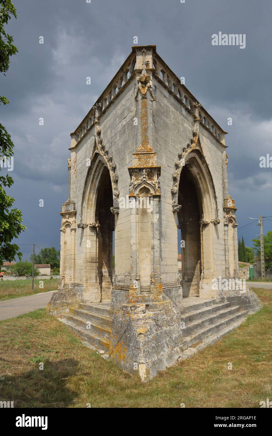 Triangular historical monument Croix Couverte built 14th cent ...