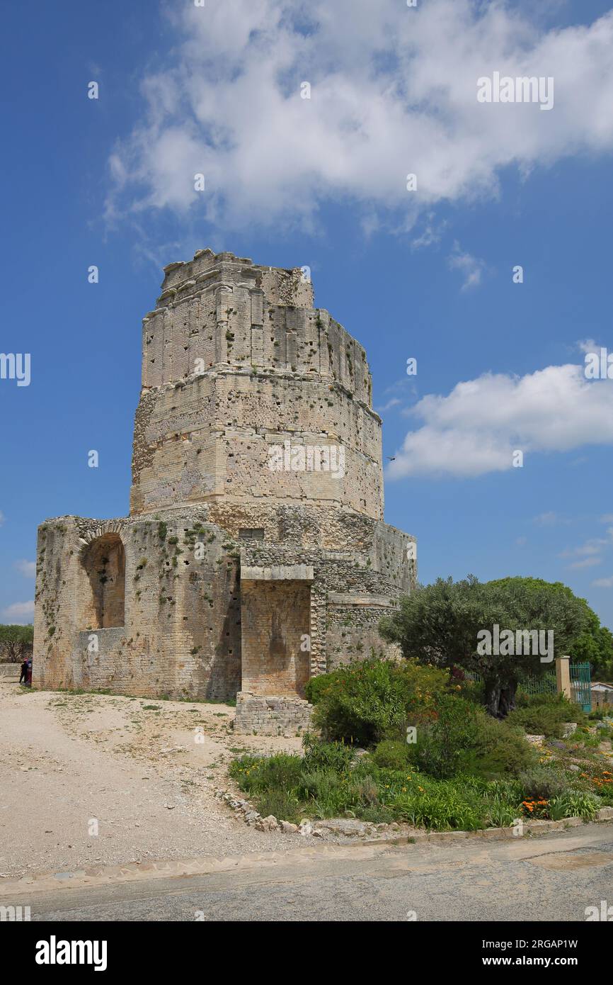 Ancient Roman monument and Tour Magne tower in the Jardins de la ...